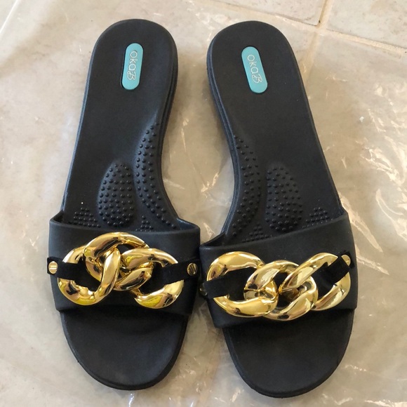 OKA b. | Shoes | Oka B Chain Link Detailed Comfy Rubber Slides With ...